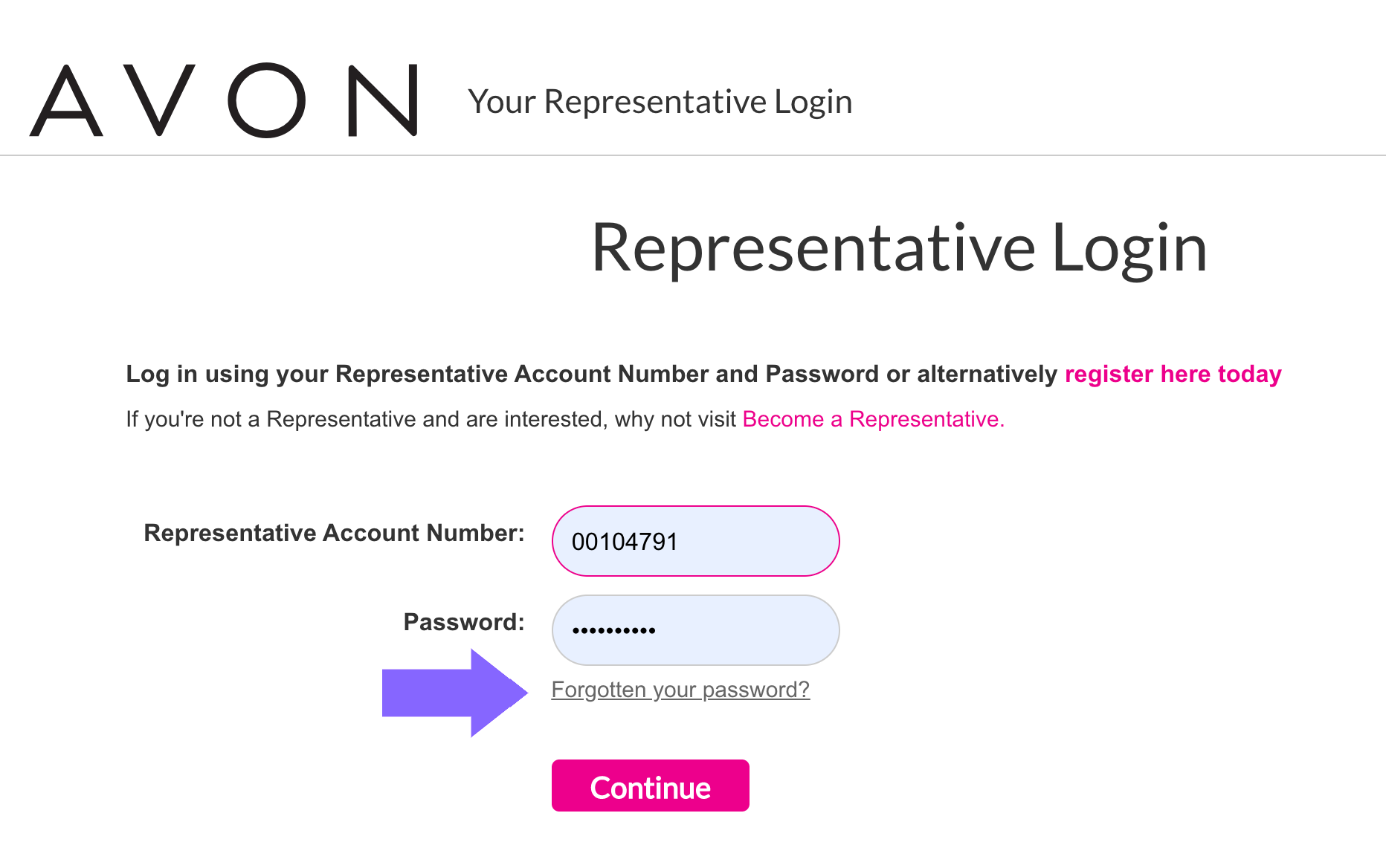Avon Login for existing representative